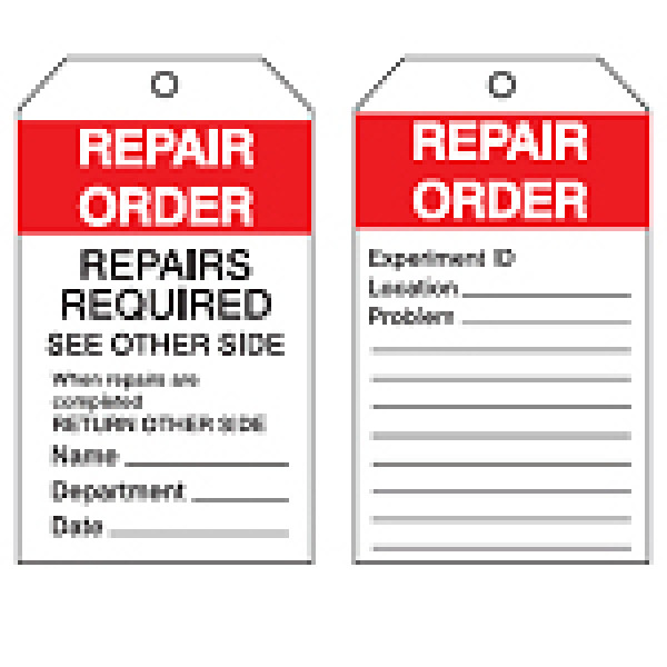 Equipment Inspection Tags - Repair order